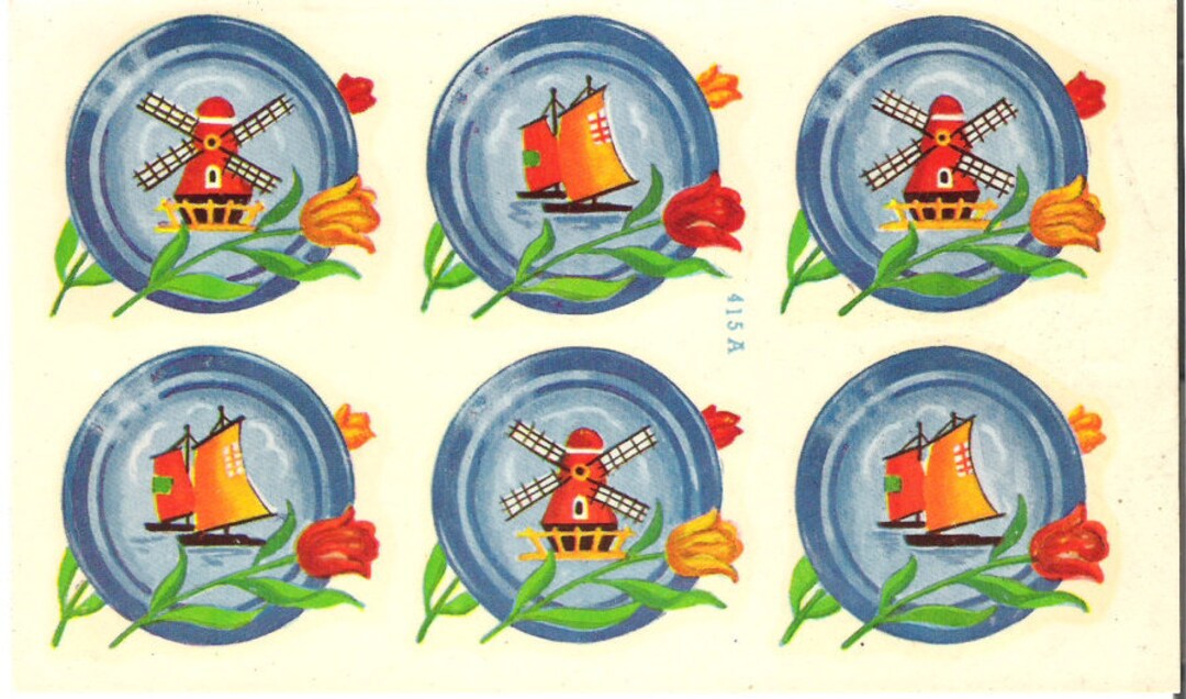 Vintage Duro Decal Retro Holland Dutch Folk Sailboats Windmills Tulips ...