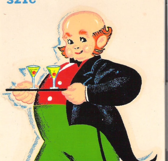 Vintage Duro Decal Retro Kitchen Man Waiter Butler Serving | Etsy