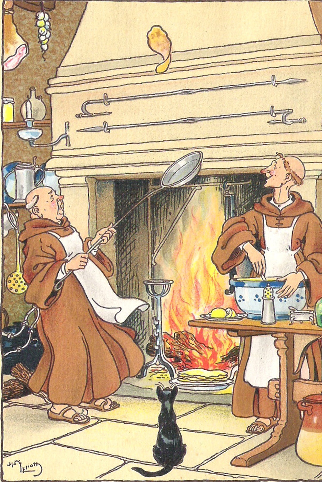 Antique Funny Monks Postcard - Rare Harry Elliot (1882-1959) Signed ...
