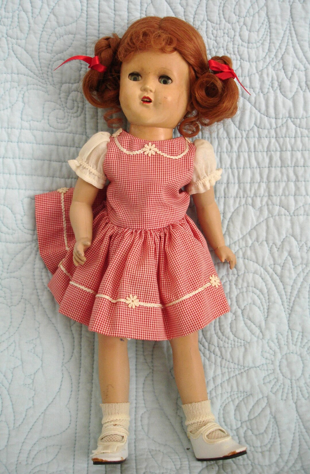 15” Red Head Doll Open Mouth 4 Teeth Hazel Sleep Eyes One Broken Finger ...