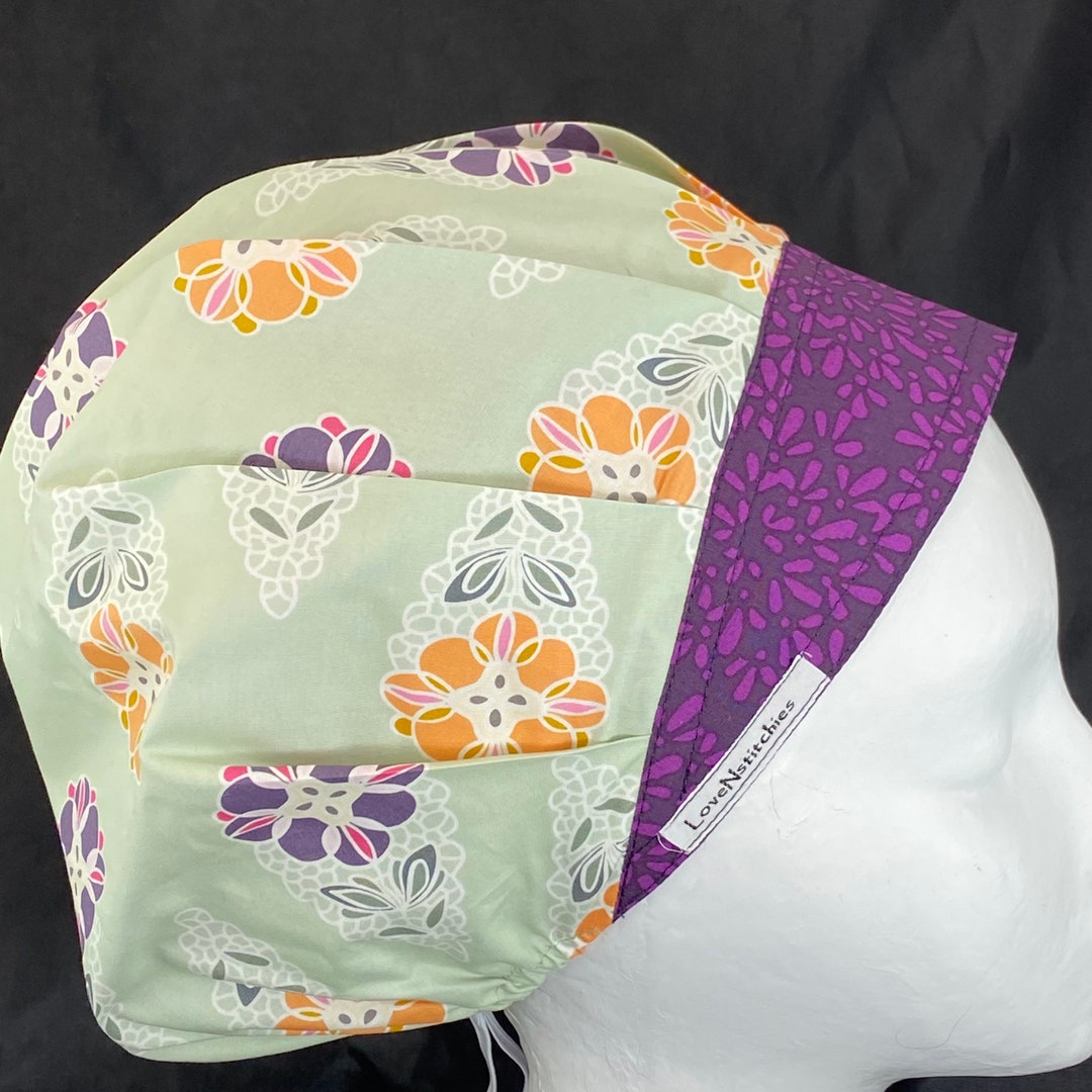 Butterfly Garden Green Purple Bouffant Scrub Hats for Women - Etsy