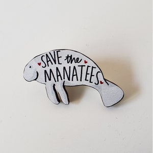 Save the Manatees Wooden Pin Badge Button - Etsy