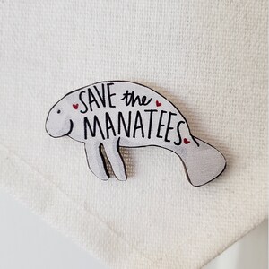 Save the Manatees Wooden Pin Badge Button - Etsy