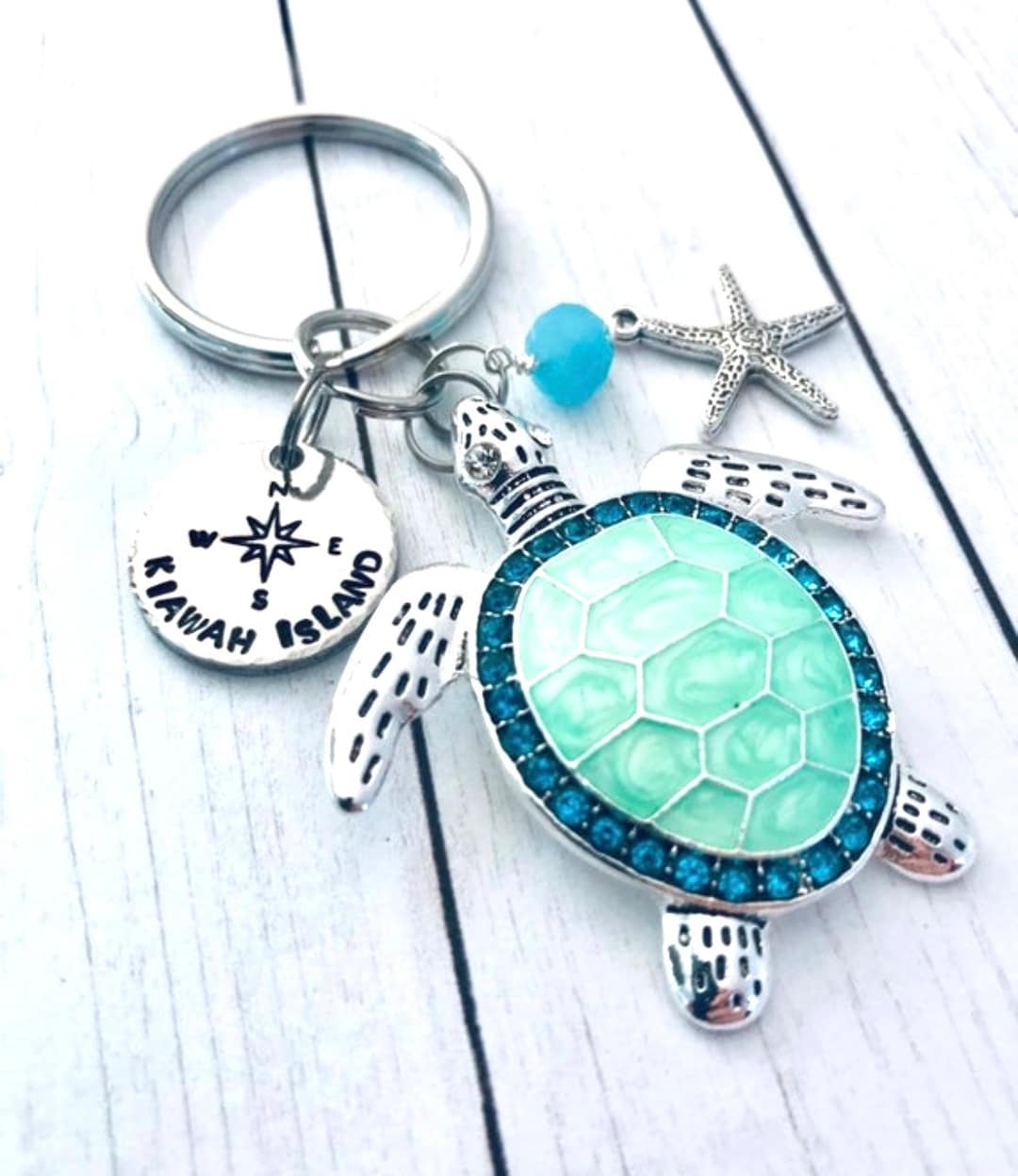 Personalized Sea Turtle Keychain, Compass, Beach Lover Gift, Girls ...