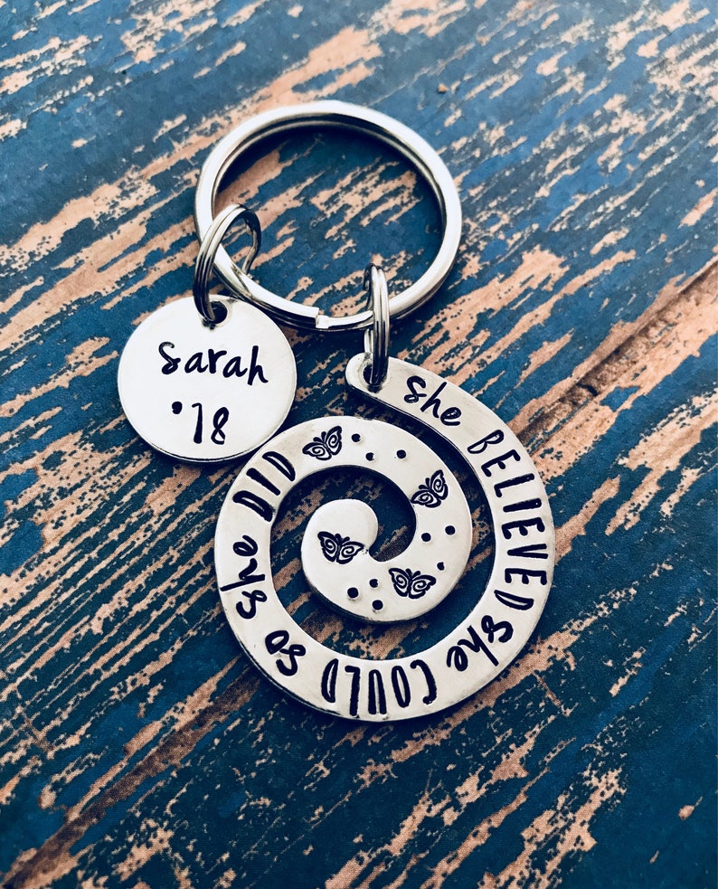 She Believed She Could so She Did Swirl Key Ring Graduation - Etsy