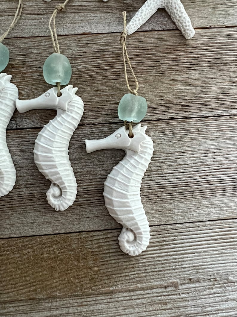 Seahorse and Starfish Christmas Tree Ornament Sets of 10 - Marine Blue ...