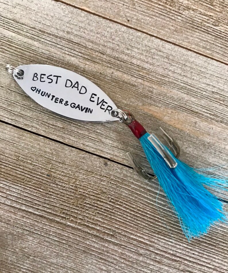 Bucktail fishing lure Best Dad Ever Hooked on Dad Hand Stamped | Etsy