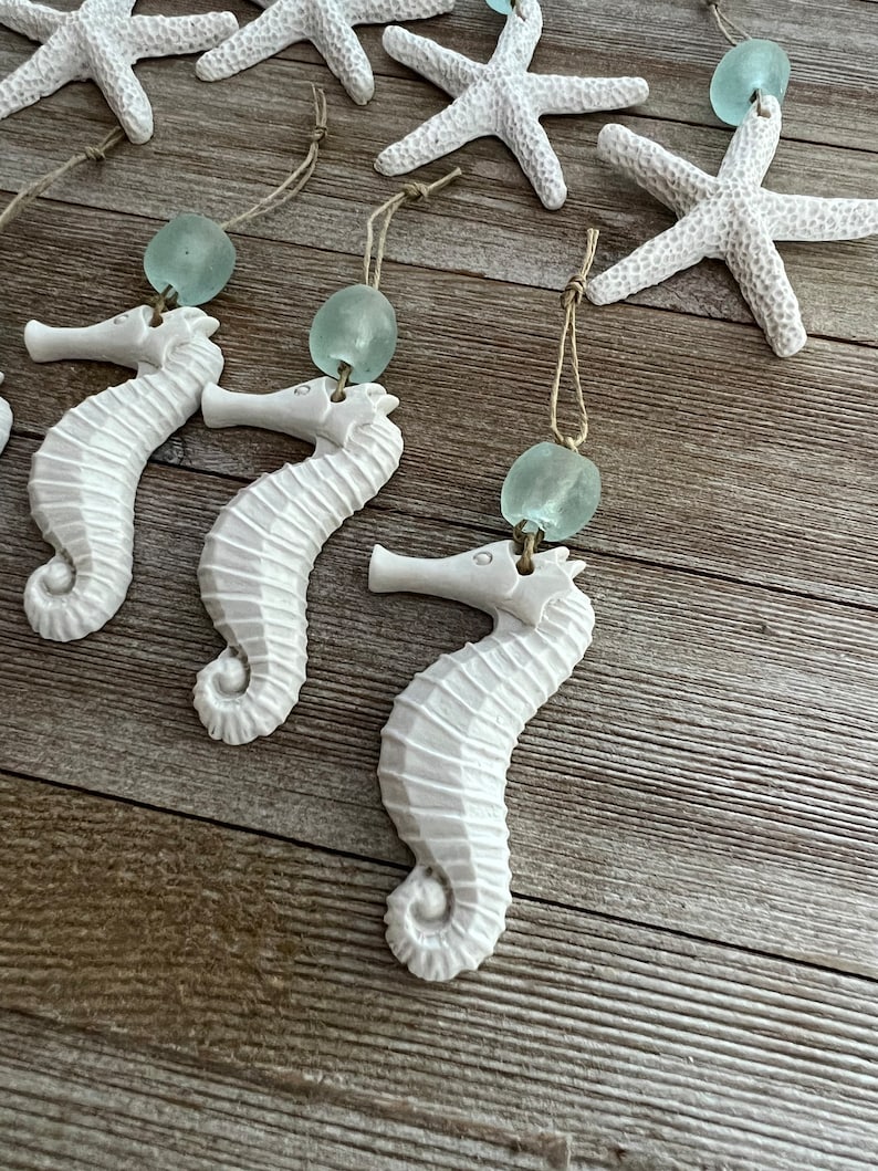 Seahorse and Starfish Christmas Tree Ornament Sets of 10 - Marine Blue ...