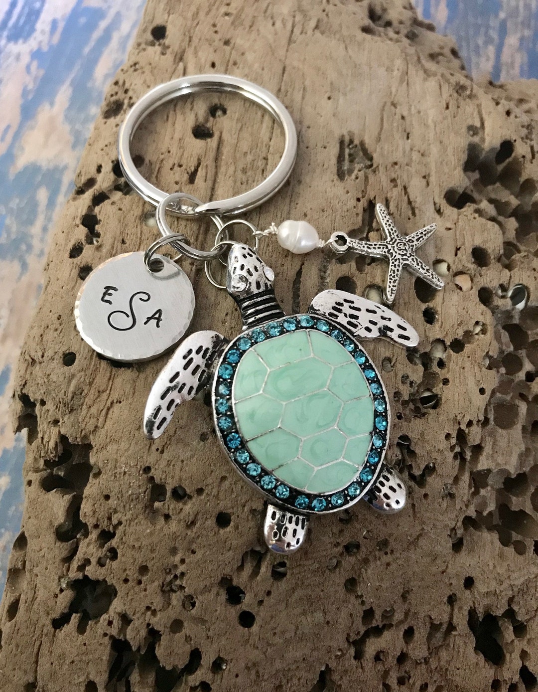 Monogram Initial Personalized - Turtle Key Ring -sea Turtle Keychain ...