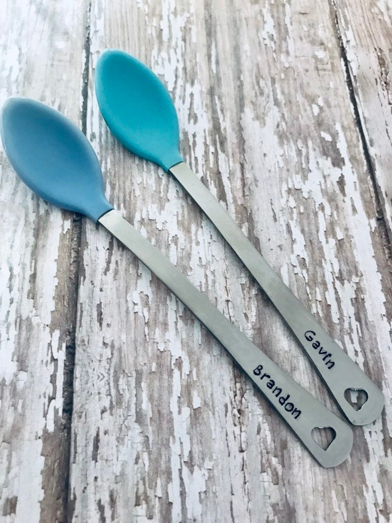 SALE Set of 2 Hand Stamped Custom Silver Baby Spoons | Etsy