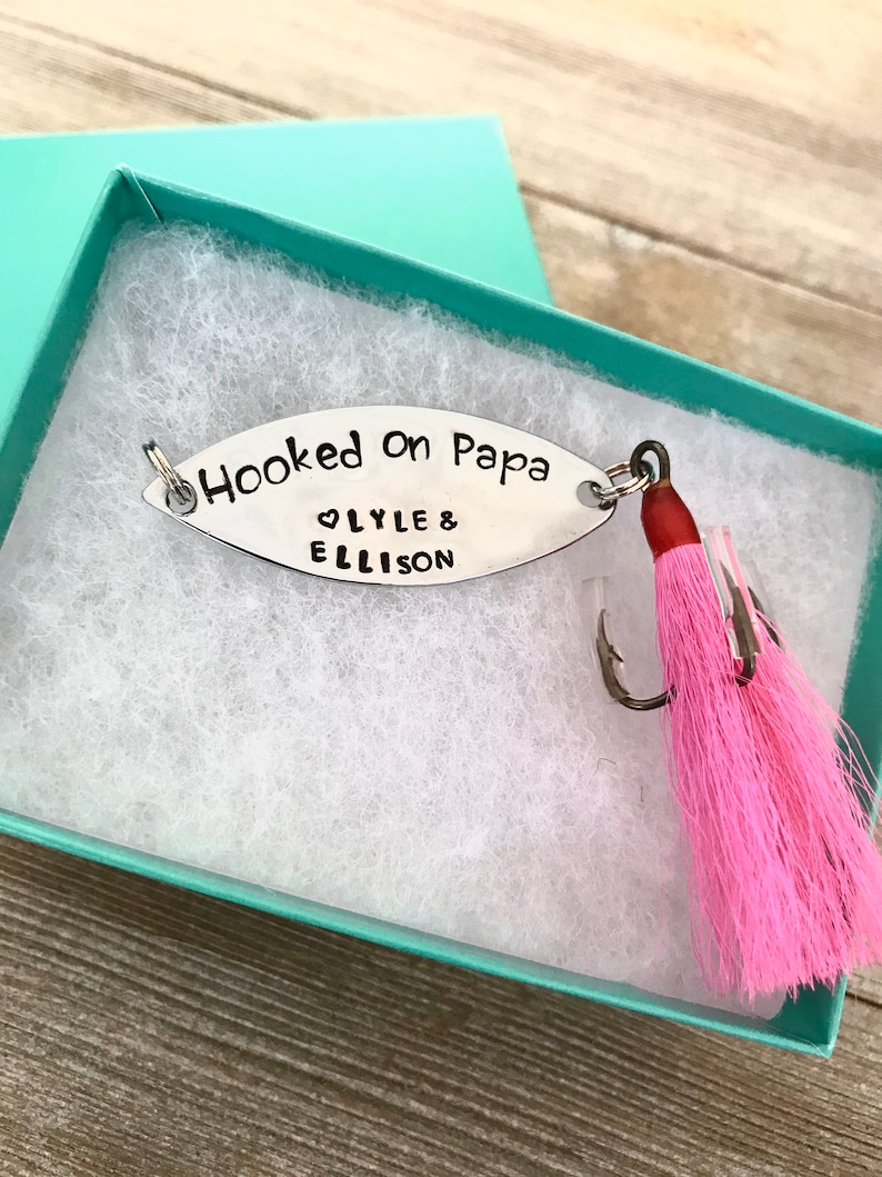 Bucktail fishing lure Best Dad Ever Hooked on Dad Hand Stamped | Etsy