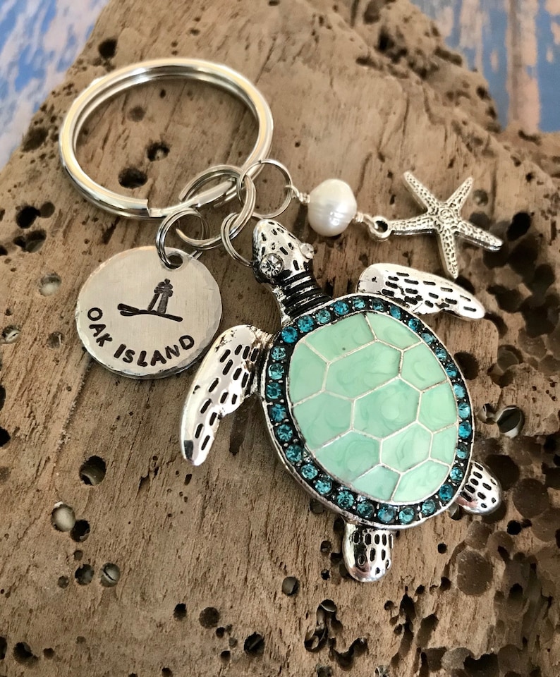Personalized Sea Turtle Keychain: Lighthouse Charm, Rhinestone Turtle ...