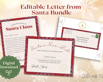 Editable Santa Letter, Printable Letter From Santa Bundle, Printable ...