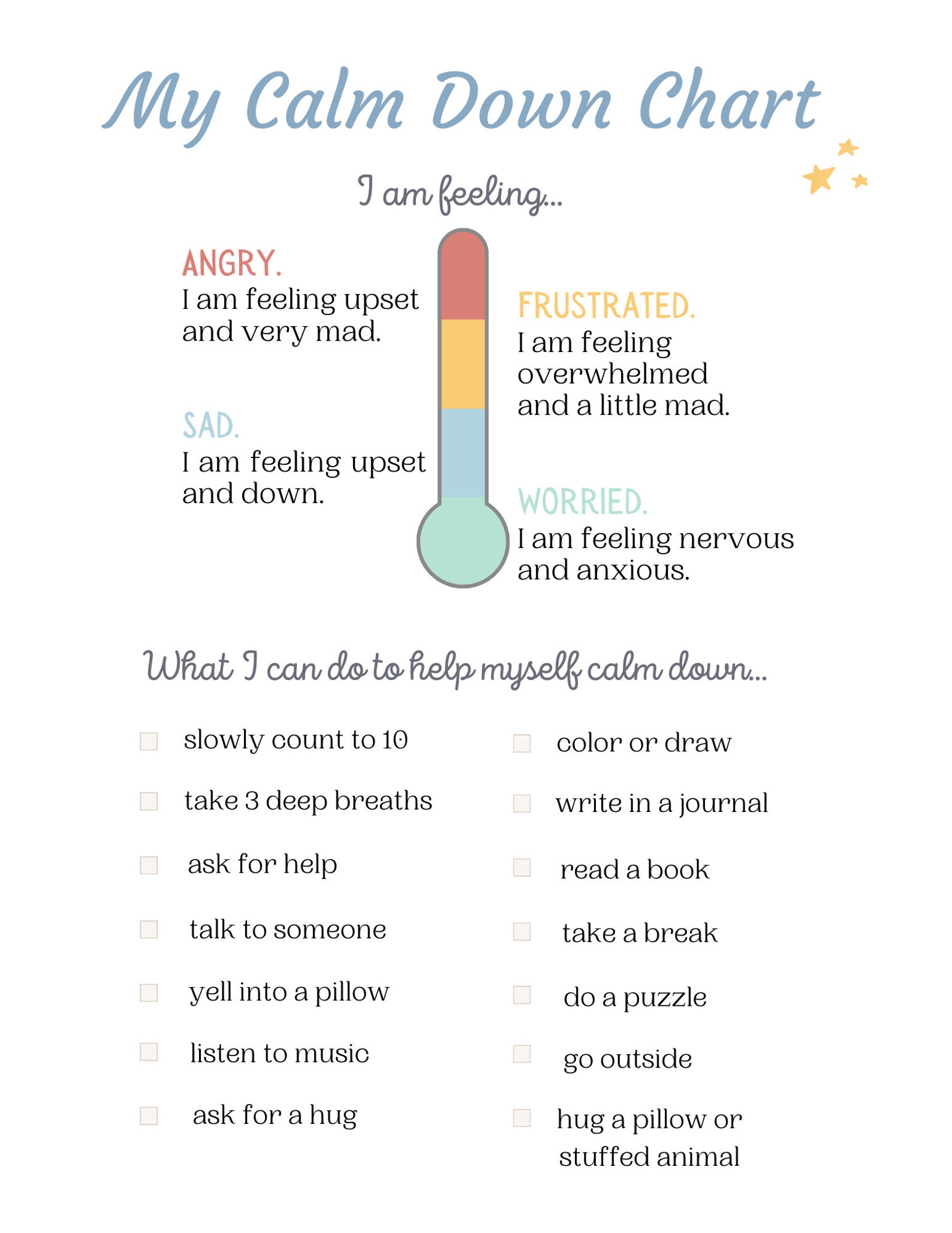 Calm Down Chart for Kids - Etsy