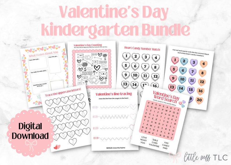 Printable Valentine's Day Kindergarten Activities Bundle - Etsy
