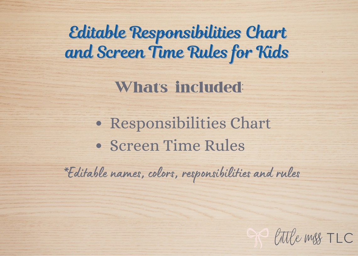 Editable Daily Responsibilities Chart and Screen Time Rules for Kids - Etsy