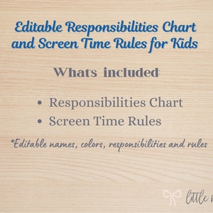 Editable Daily Responsibilities Chart and Screen Time Rules for Kids - Etsy