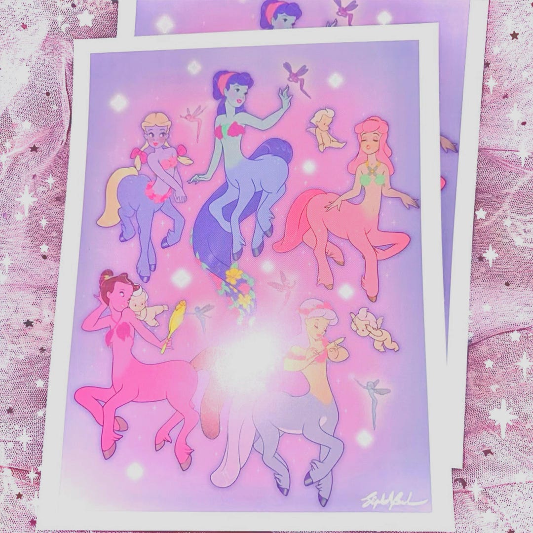 Centaurette Print: 1940s Fantasia Art, Neon Pastel Style - Etsy