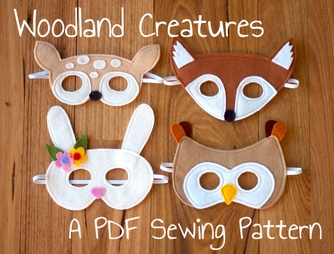 Woodland Animals fox Fawn Bunny and Owl Felt Mask PDF - Etsy
