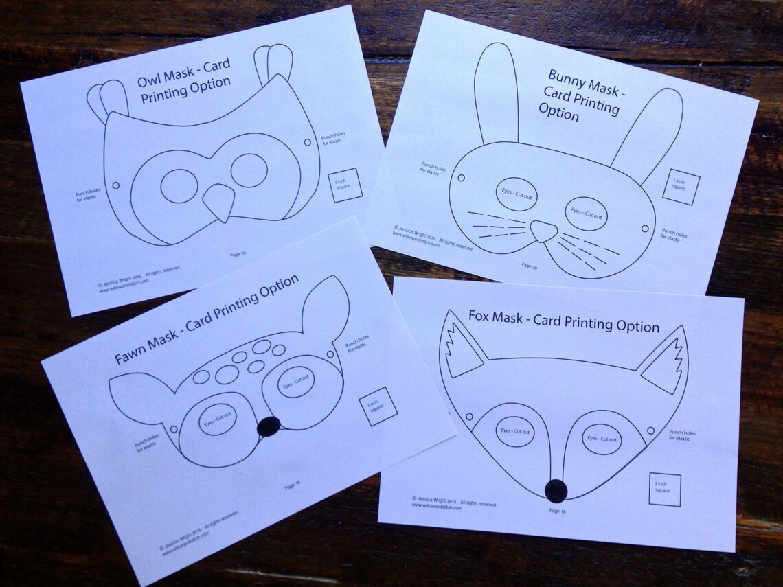 Woodland Animals fox Fawn Bunny and Owl Felt Mask PDF - Etsy