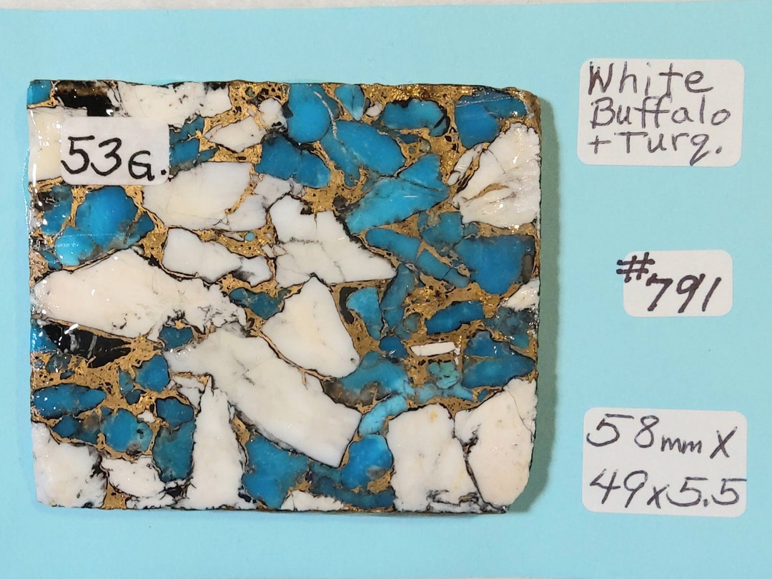 White Buffalo and Kingman Turquoise, White Buffalo Slab for Cabochons ...