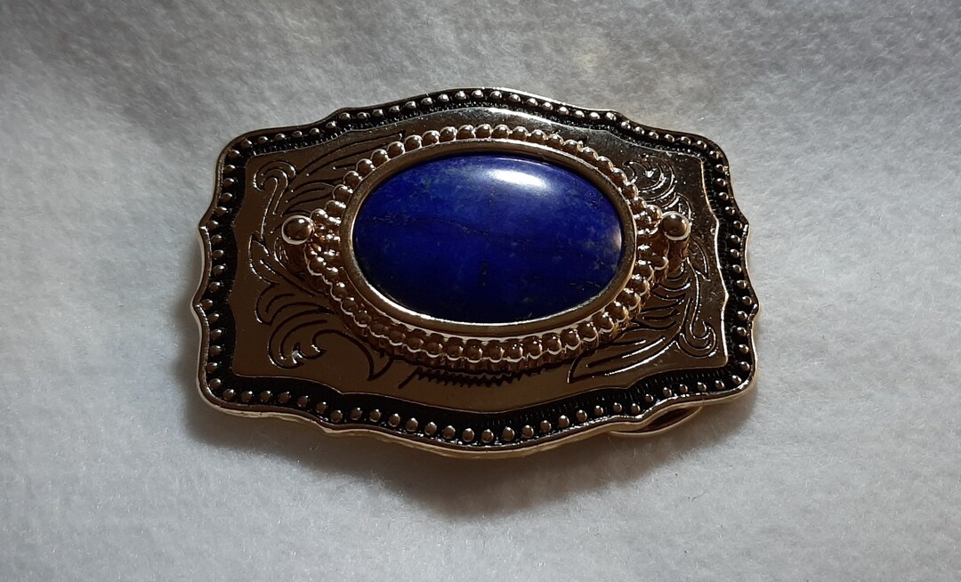 Blue Lapis, Gold-toned Rectangle Belt Buckle, Made in USA, 30mm X 40mm ...
