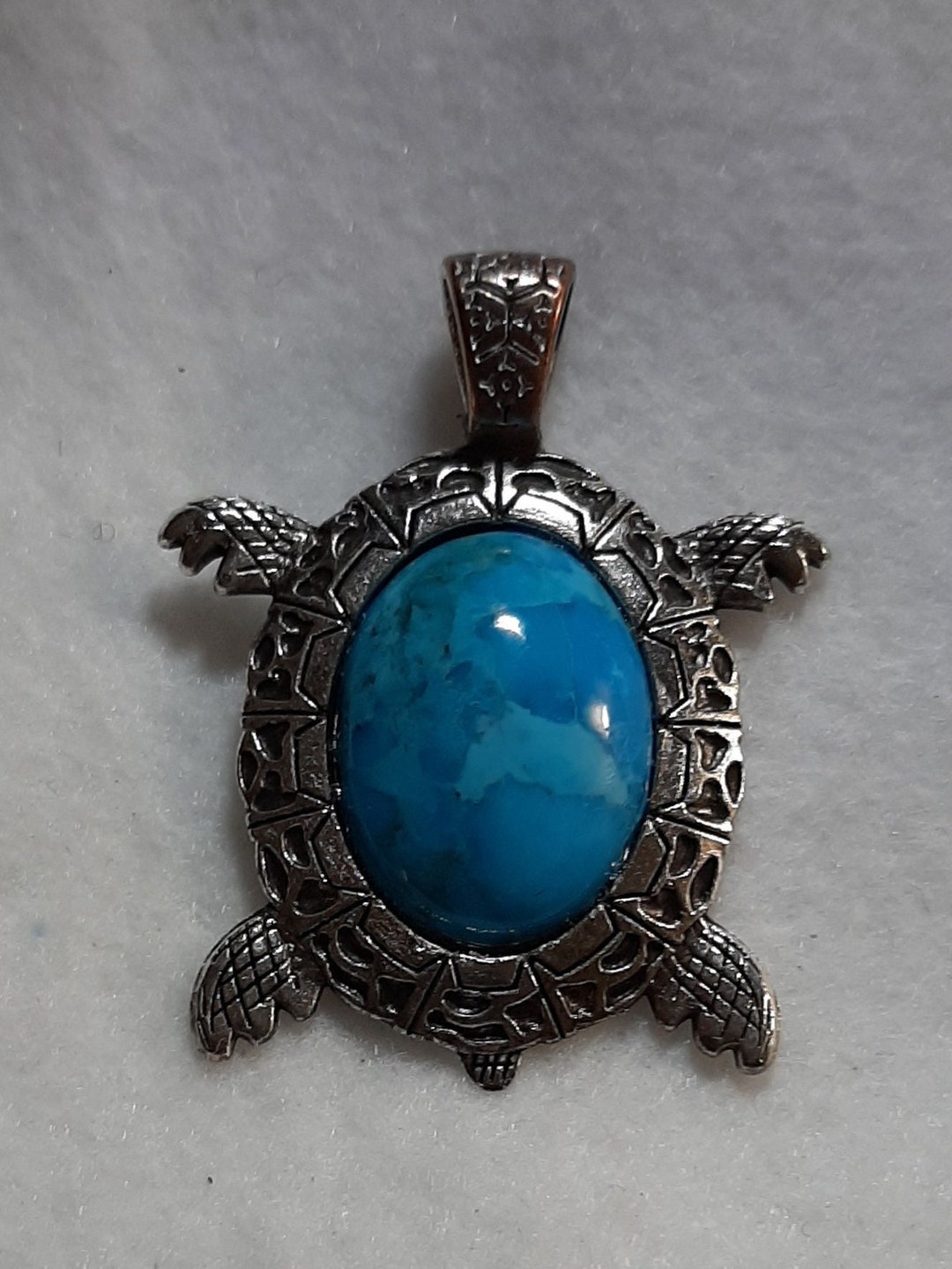 Kingman Turquoise Turtle Pendant, Hand Made, Silver Turtle Bail, Made ...