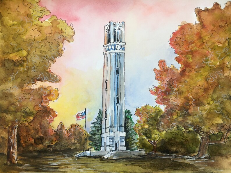 NC State University Bell Tower Original Watercolor Print on - Etsy