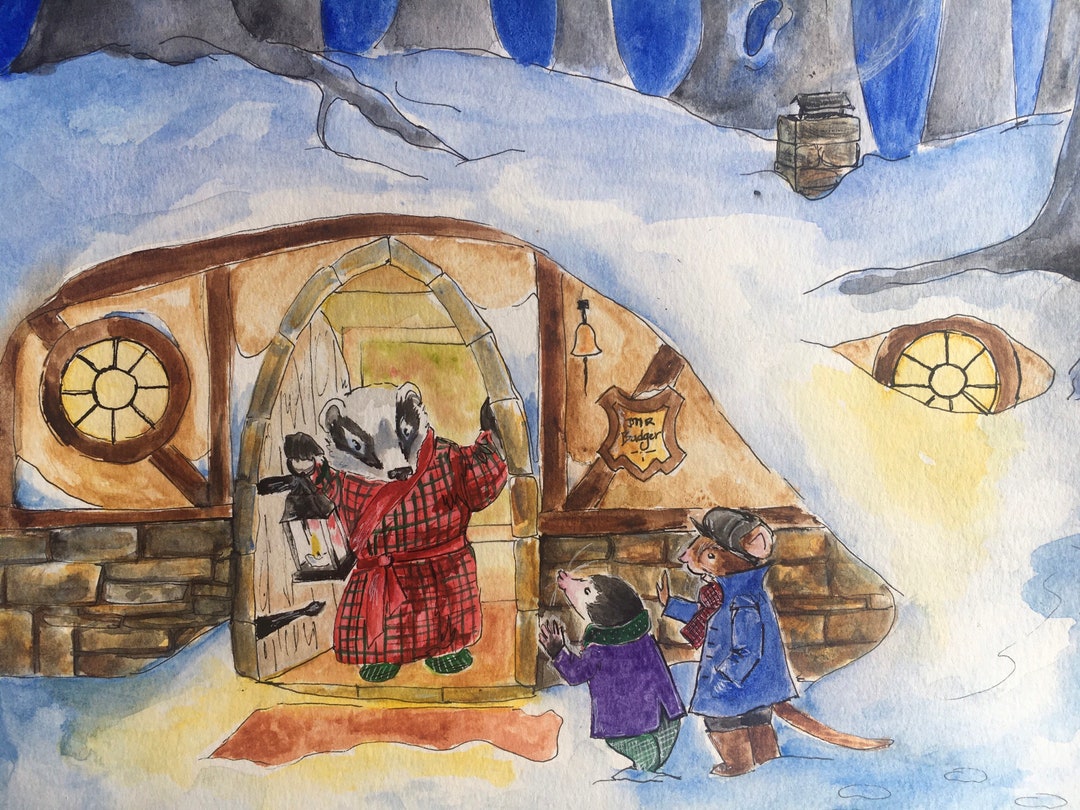 Badgers House in the Snow Original Print on 8.5x11 Glossy Cardstock ...