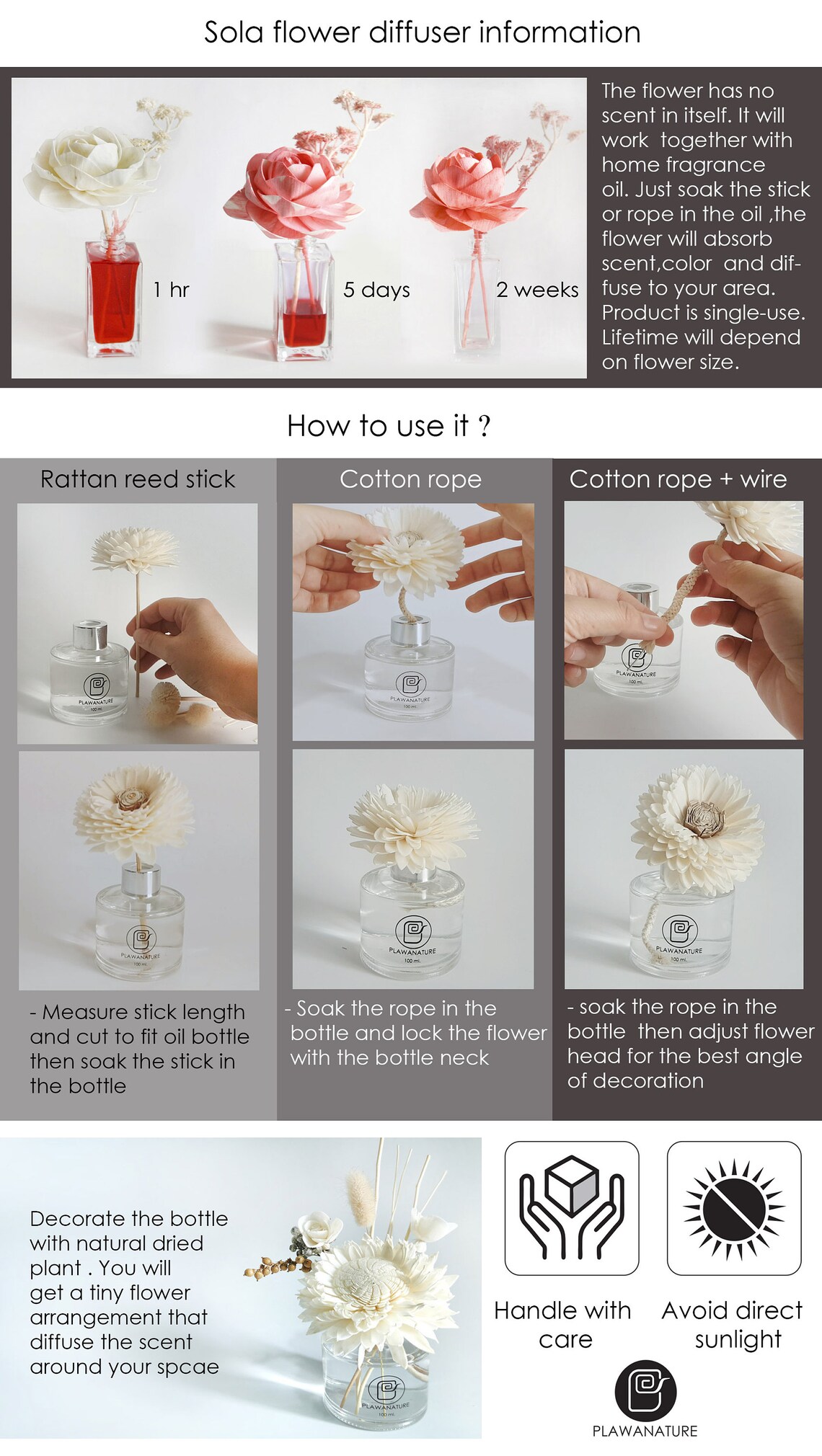 10 Reed Diffuser Mixed Design Sola Wood Flower for Home - Etsy