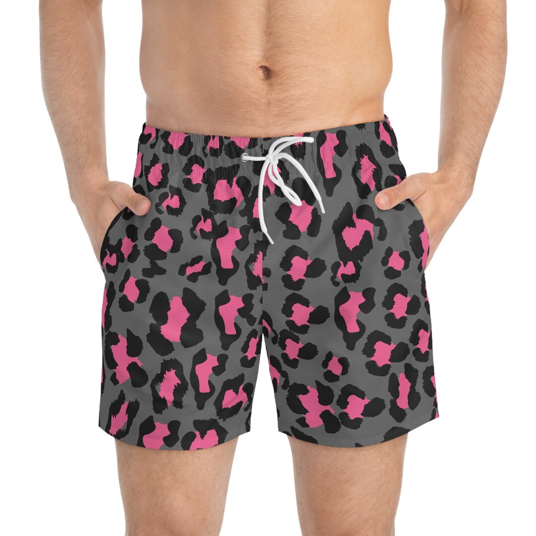 Swim Trunks - Leopard Camouflage - Dark Grey - Pink - Etsy