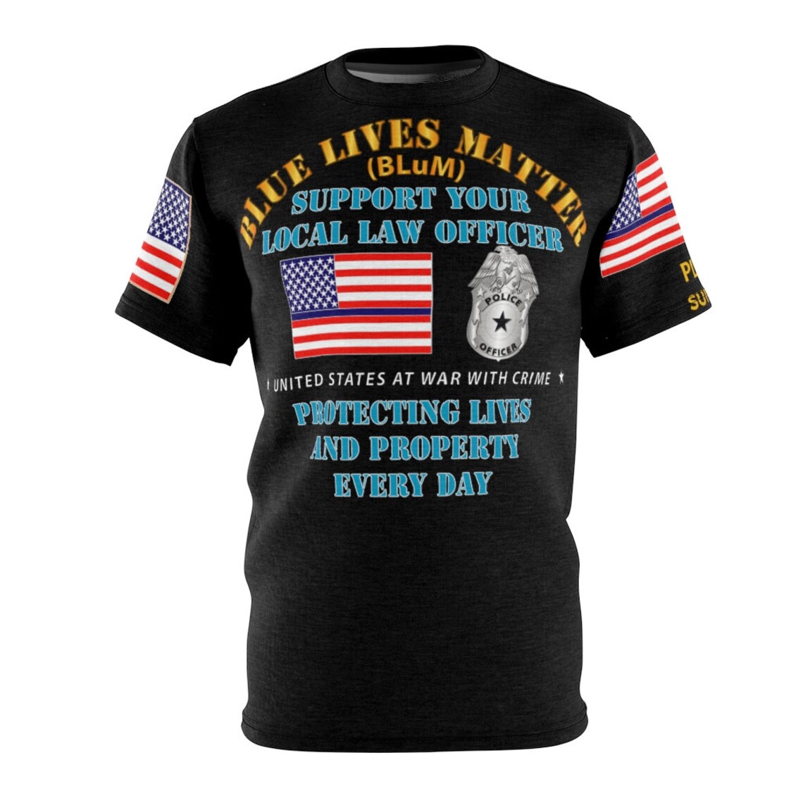 AOP Blue Lives Matter BLuM Blue Line Flag and Badge | Etsy