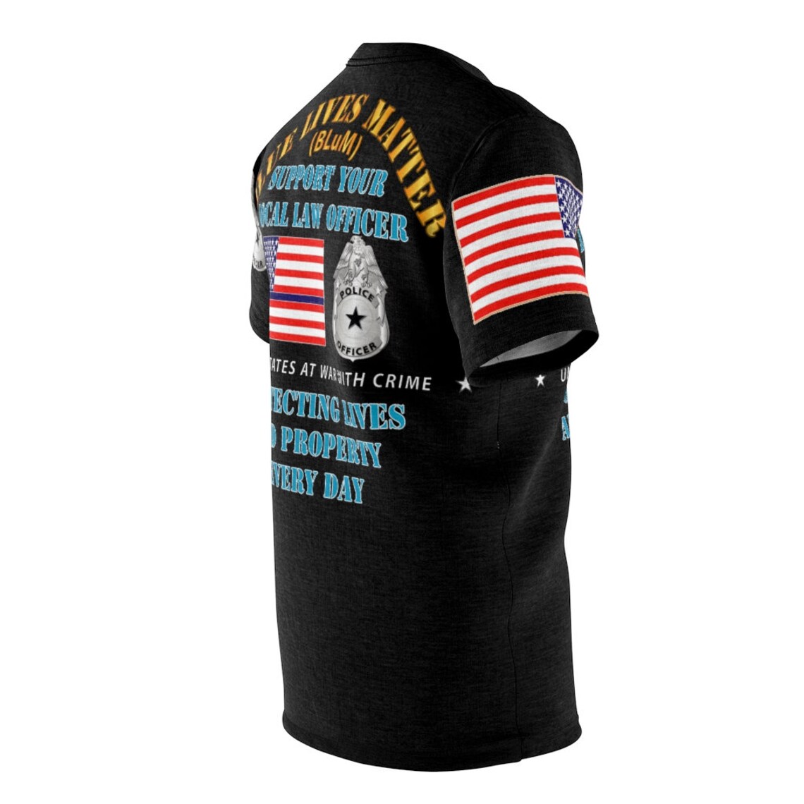 AOP - Blue Lives Matter (blum) - Blue Line Flag and Badge Front/back/ L ...