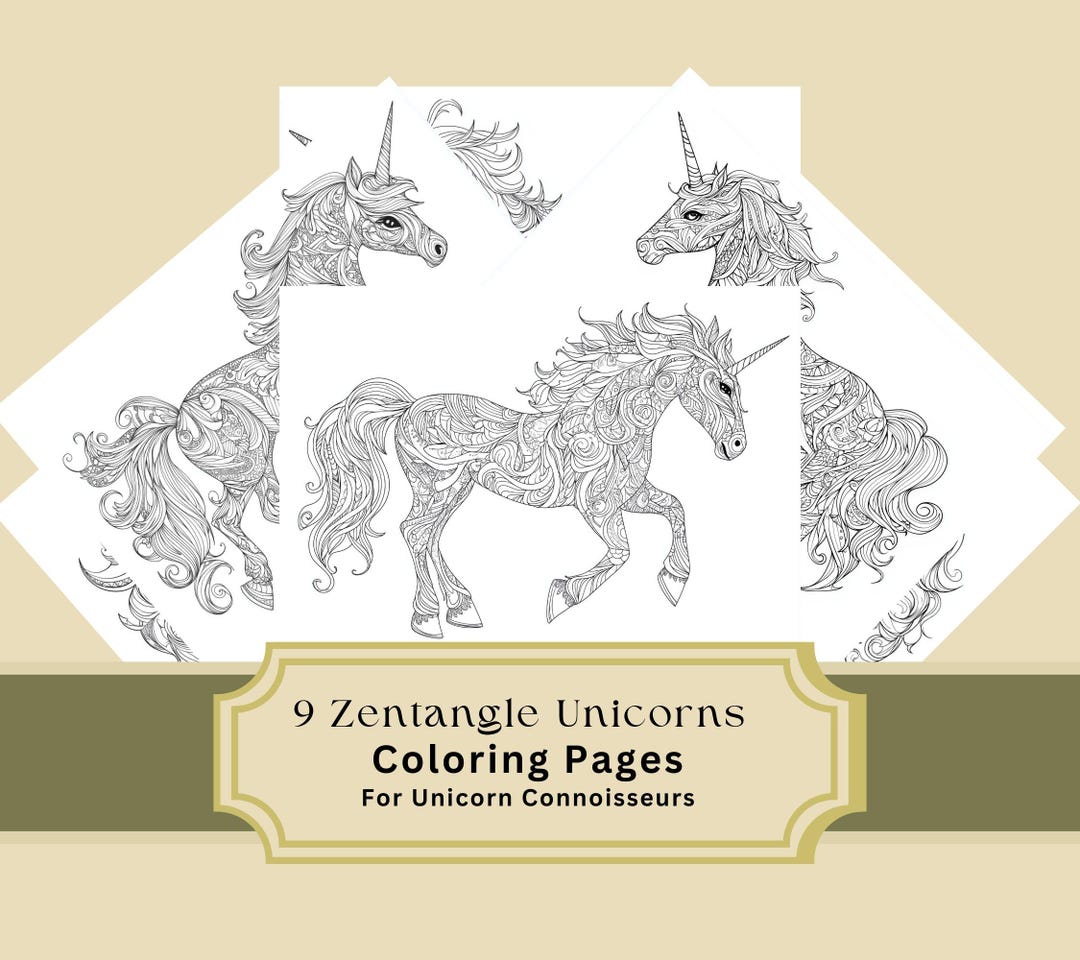 9 Zentangle Unicorns Coloring Pages, Pdf Download - Etsy