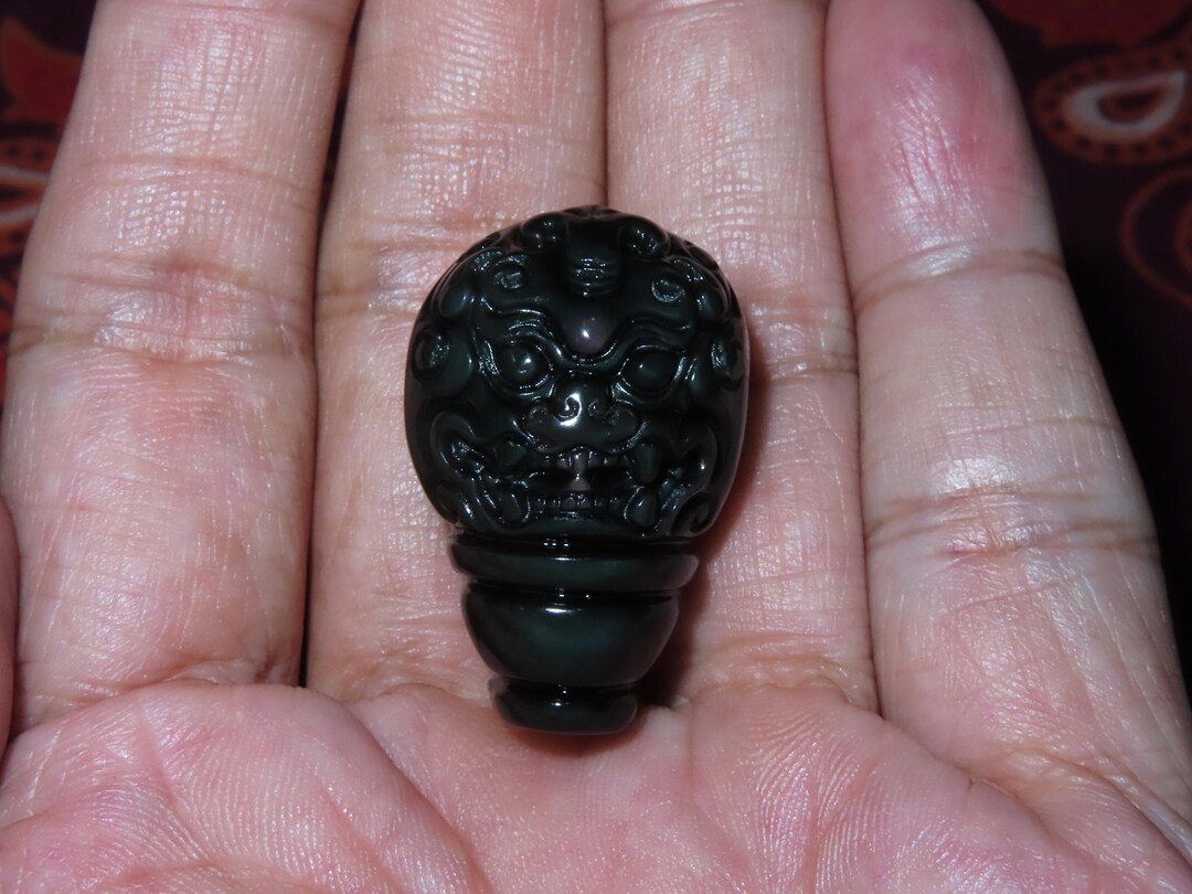Nepal Tibet Buddhist Carved Rainbow Obsidian Guardian Faced Mala Prayer ...