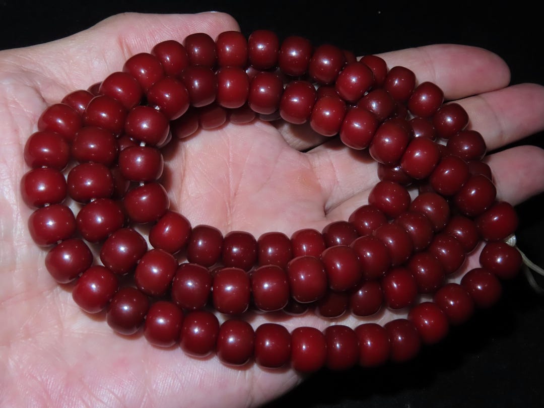 Nepal Tibet Buddhist 108 Drum Shaped Red Bodhi Root Mala Prayer Rosary ...