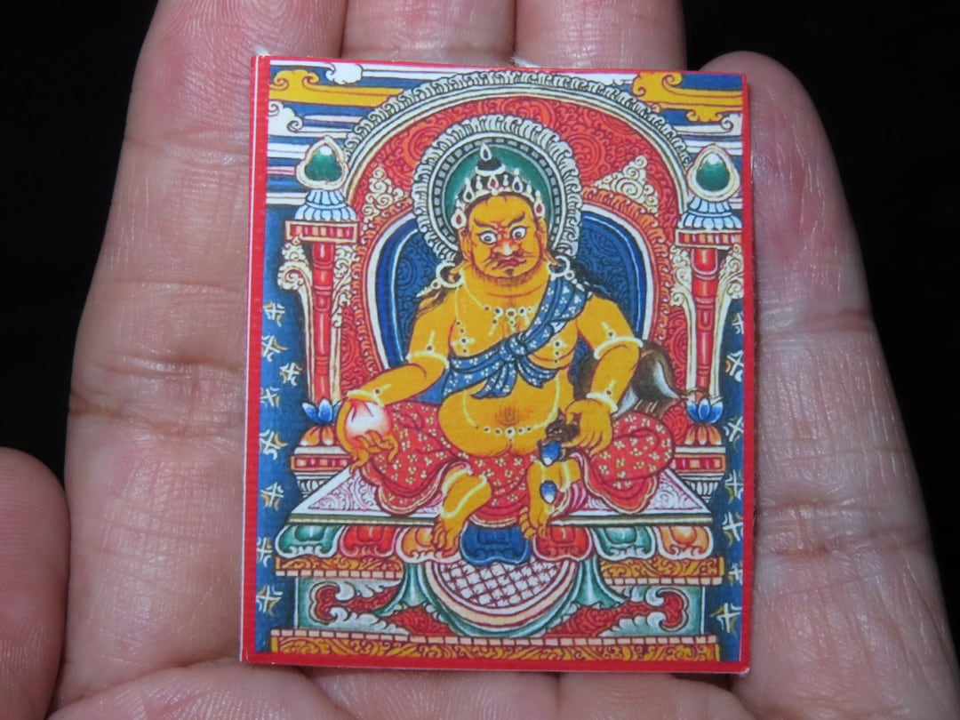 Nepal Tibet Buddhist Printed Canvas Yellow Jambhala Mini Thangka Thanka ...