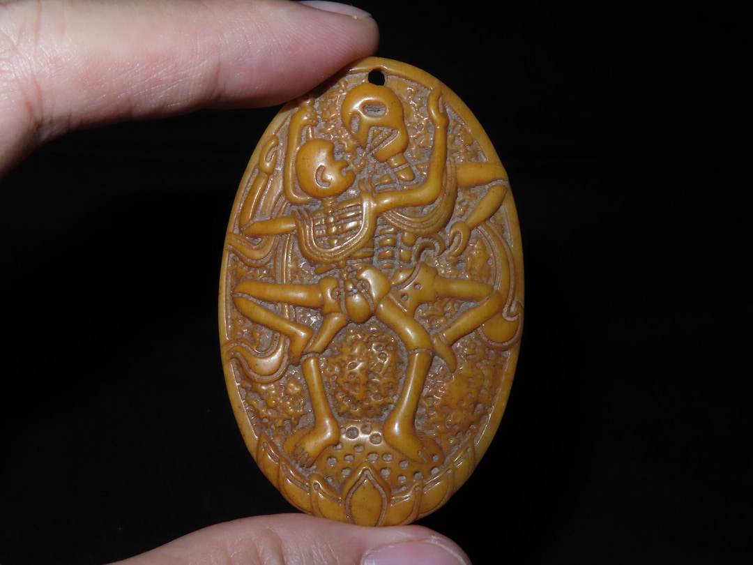 Nepal Tibet Buddhist Yak Bone Twins Dancing Citipati Skeleton Ornament ...