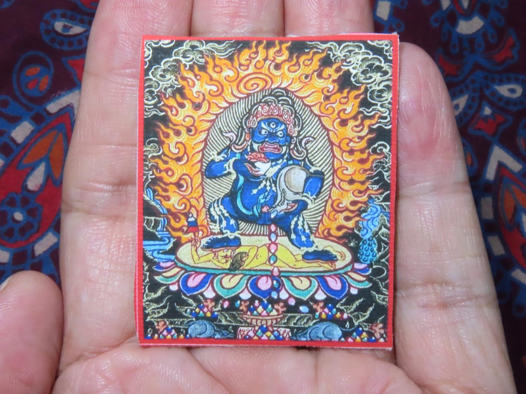 Nepal Tibet Buddhist Printed Canvas Black Jambhala Mini Thangka Thanka ...