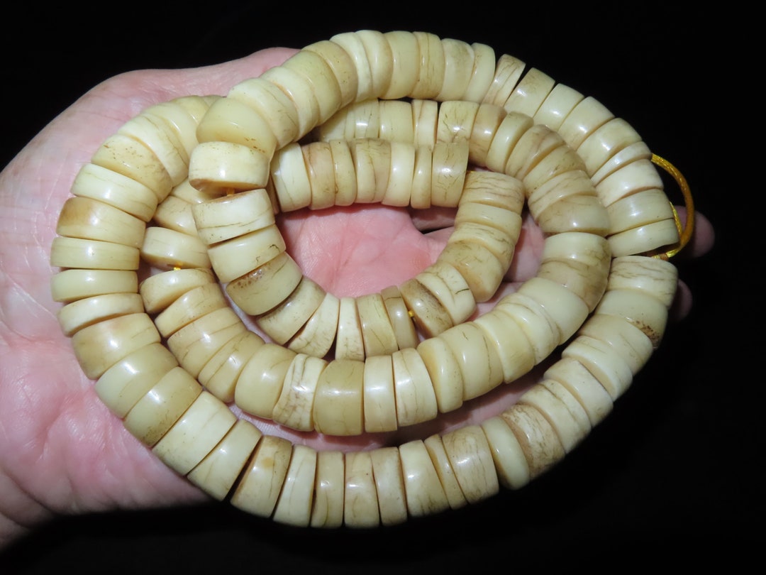 Nepal Tibet Buddhist 108 Solid Button Miter Cut Milky Yak Bone Mala ...