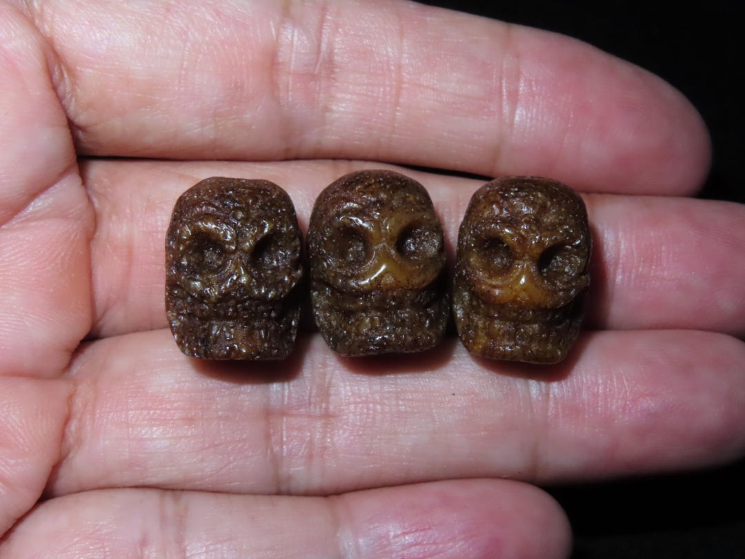 3x Nepal Tibet Buddhist Carved Yak Bone Citipati Skull Head Prayer ...