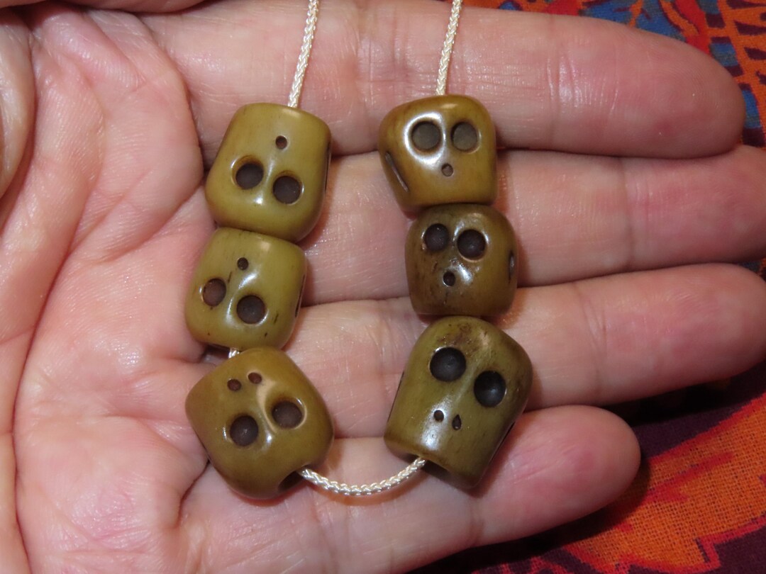 6x Nepal Tibet Buddhist Yak Bone Citipati Skull Head Prayer Bead (n2 ...