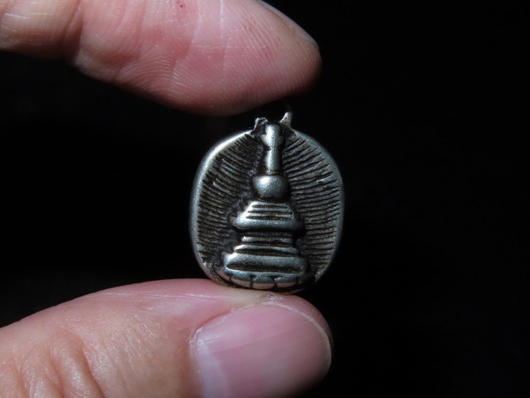 Nepal Tibet Buddhist White Copper Stupa Chorten Talisman Ornament ...