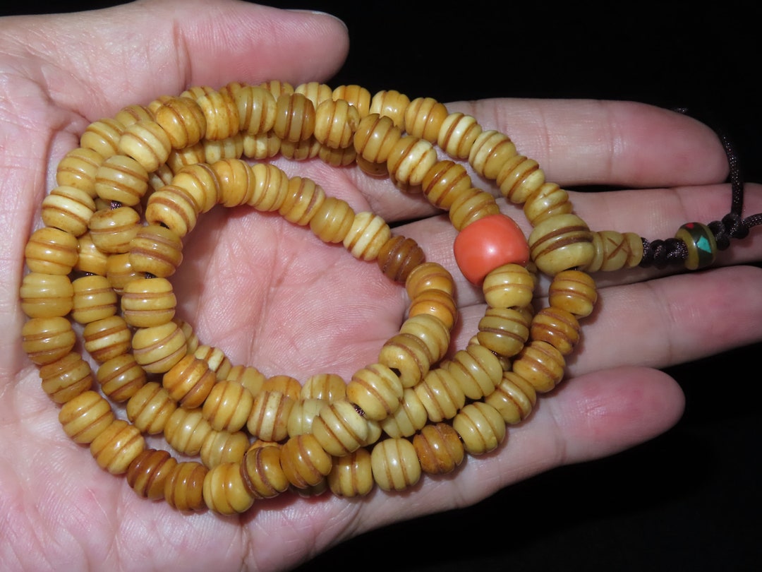 Nepal Tibet Buddhist 108 Carved Lines Milky Color Yak Bone Mala Prayer ...