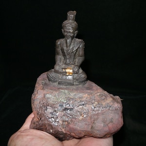 Old Thai Khmer Ceramic Shaman Rishi Sitting on Sacred Leklai Stone II ...