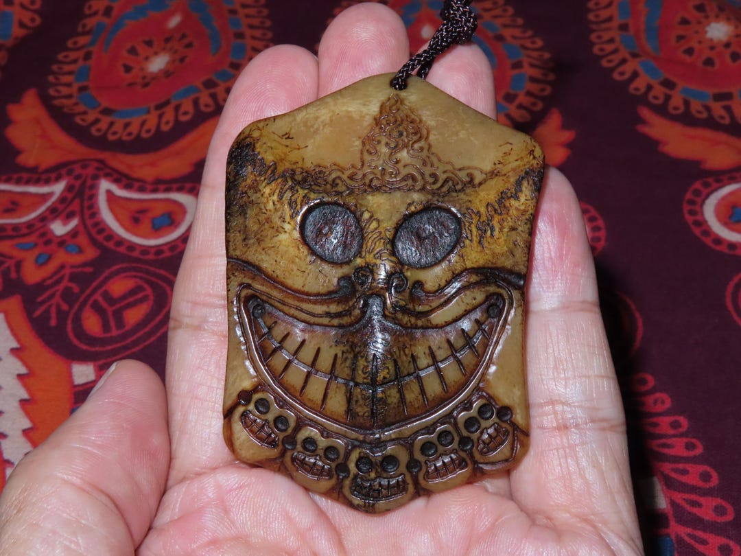 Nepal Tibet Buddhist Carved Deer Kapala Bone Citipati Skull Head ...