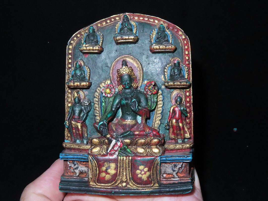 Nepal Tibet Buddhist Turquoise Powder Cast Green Tara Tsa-tsa Votive ...