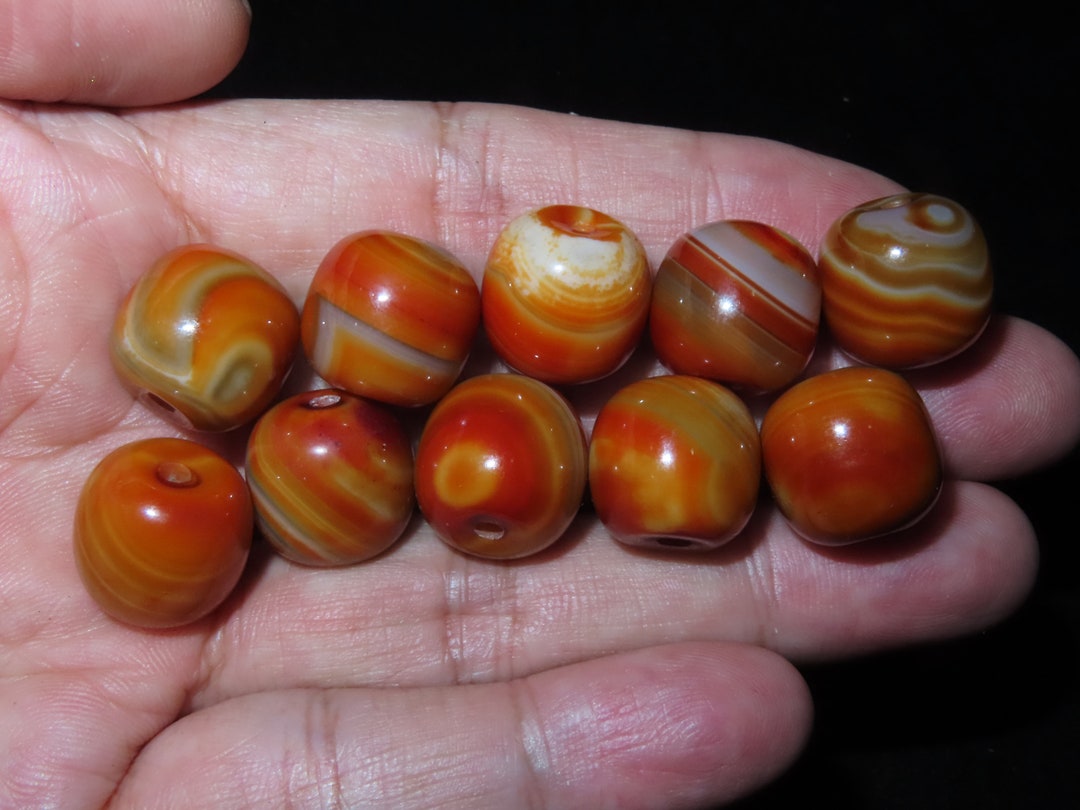 10x Nepal Tibet Buddhist Barrel Shaped Red Banded Medicine Agate ...