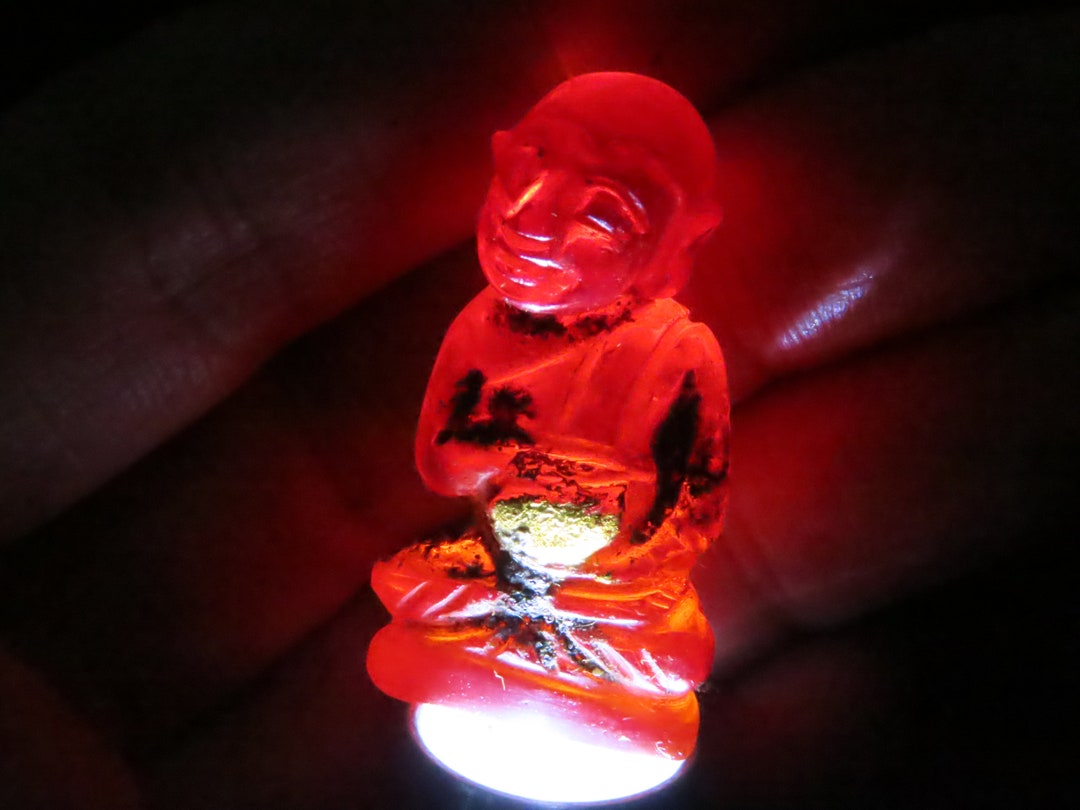 Thai Buddhist Red Naga Eye Gem Monk Holding Alms Bowl Miniature Amulet ...