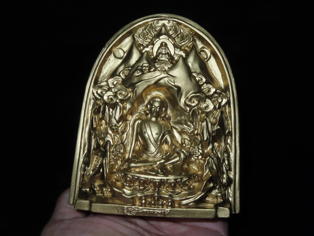Large Exquisite Buddhist Gilt Pottery Milarepa Tsa-tsa Talisman Tablet ...